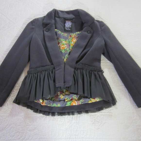 Free People | Jackets & Coats | Free People Blazer Gray Ruffle Hem ...